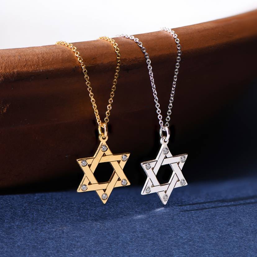 Diamonds Star Of David Necklace in 14K White Gold - Israel Blessing