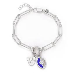 Diamond Evil Eye Link Bracelet with Initials in Sterling Silver ...