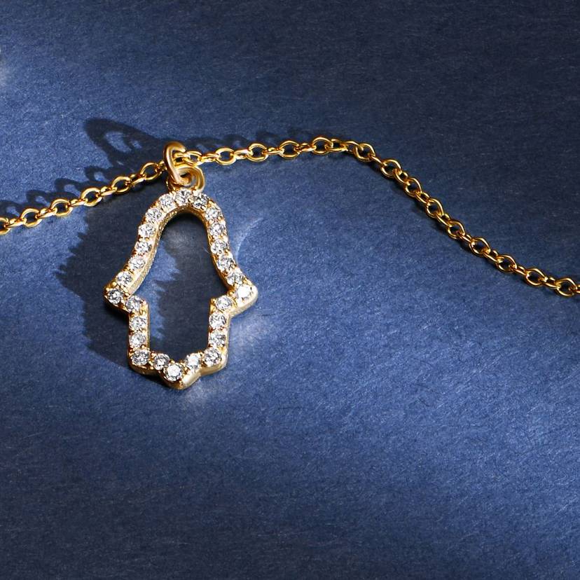 Diamonds Pave Hamsa Necklace in 10K Yellow Gold - IsraelBlessing