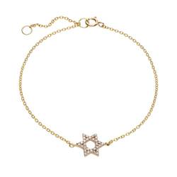 Diamonds Pave Star of David Bracelet in 10K Yellow Gold - IsraelBlessing