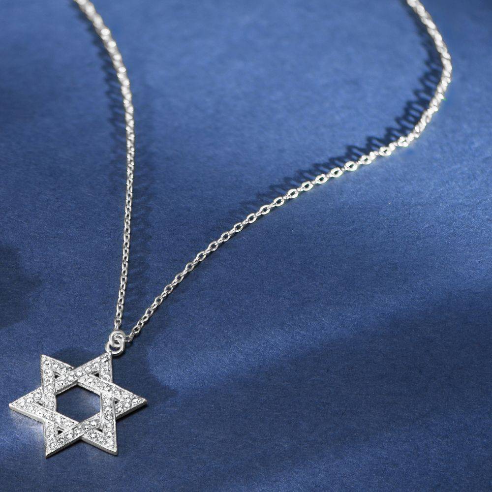 Diamonds Pave Star of David Necklace in 10K White Gold - IsraelBlessing