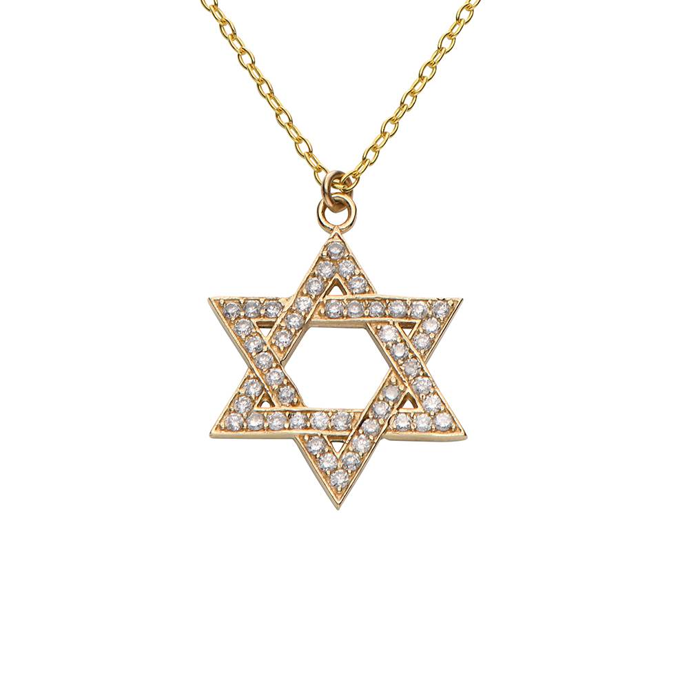 Diamonds Pave Star of David Necklace in 10K Yellow Gold - IsraelBlessing
