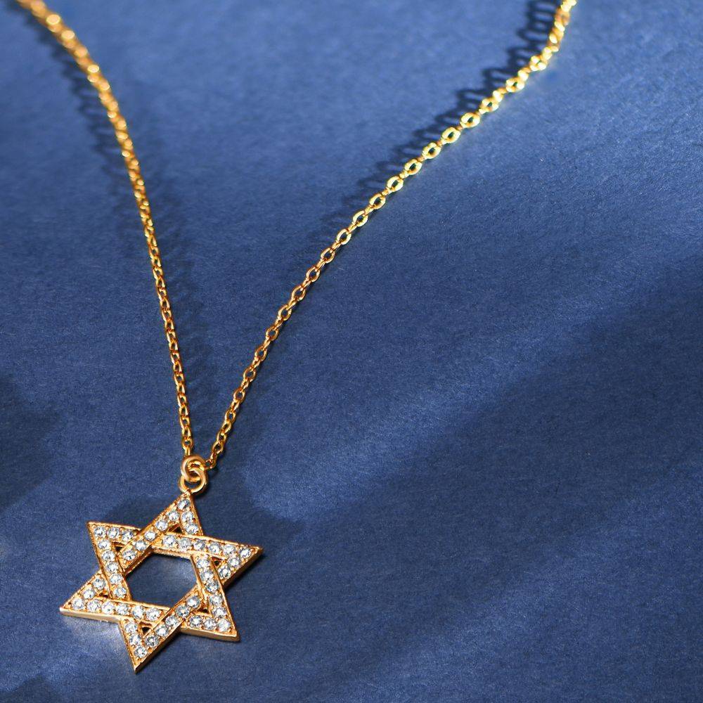 Diamonds Pave Star of David Necklace in 10K Yellow Gold - IsraelBlessing