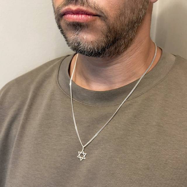 14K White Gold Star of David Necklace for Men - Israel Blessing